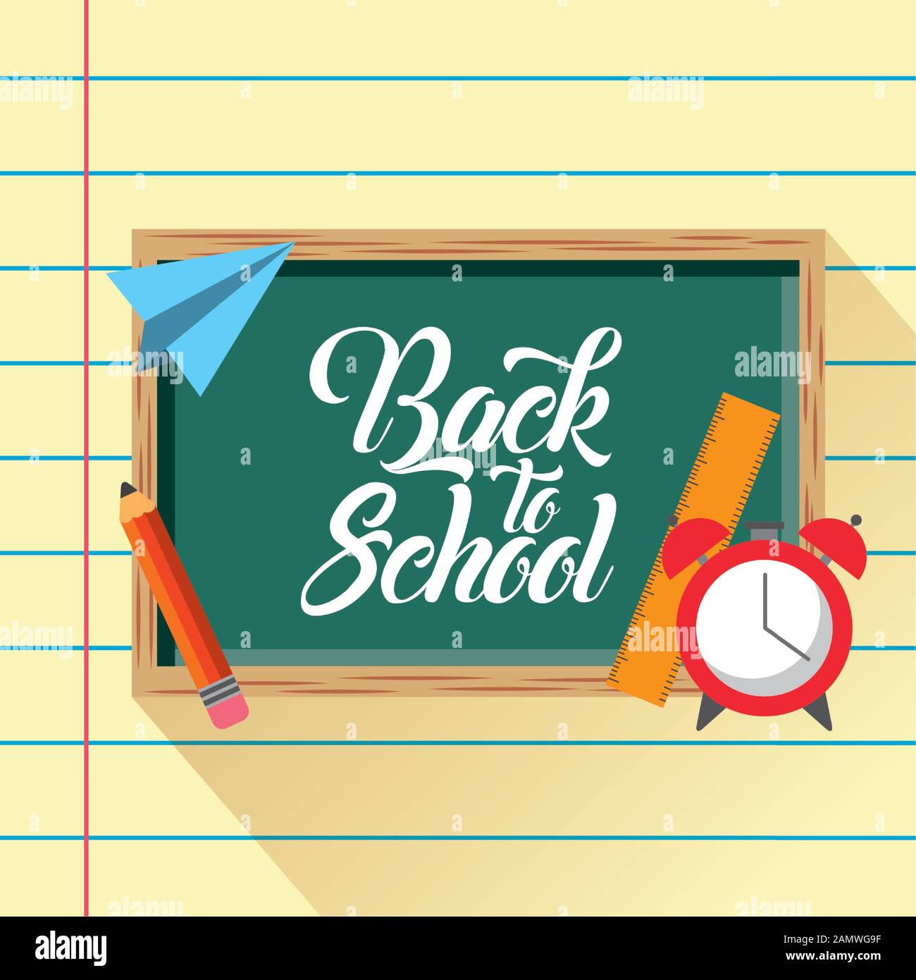 back to school poster with chalkboard and supplies Stock Vector Image ...
