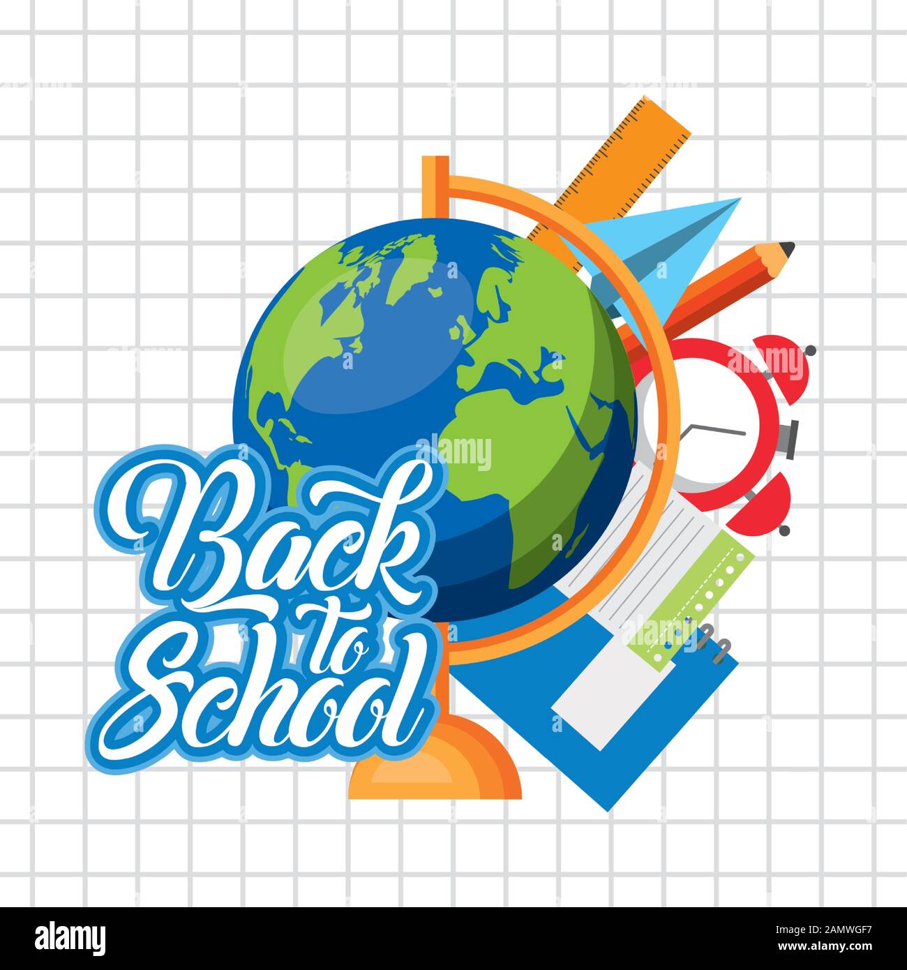 back to school poster with world planet and supplies Stock Vector Image ...
