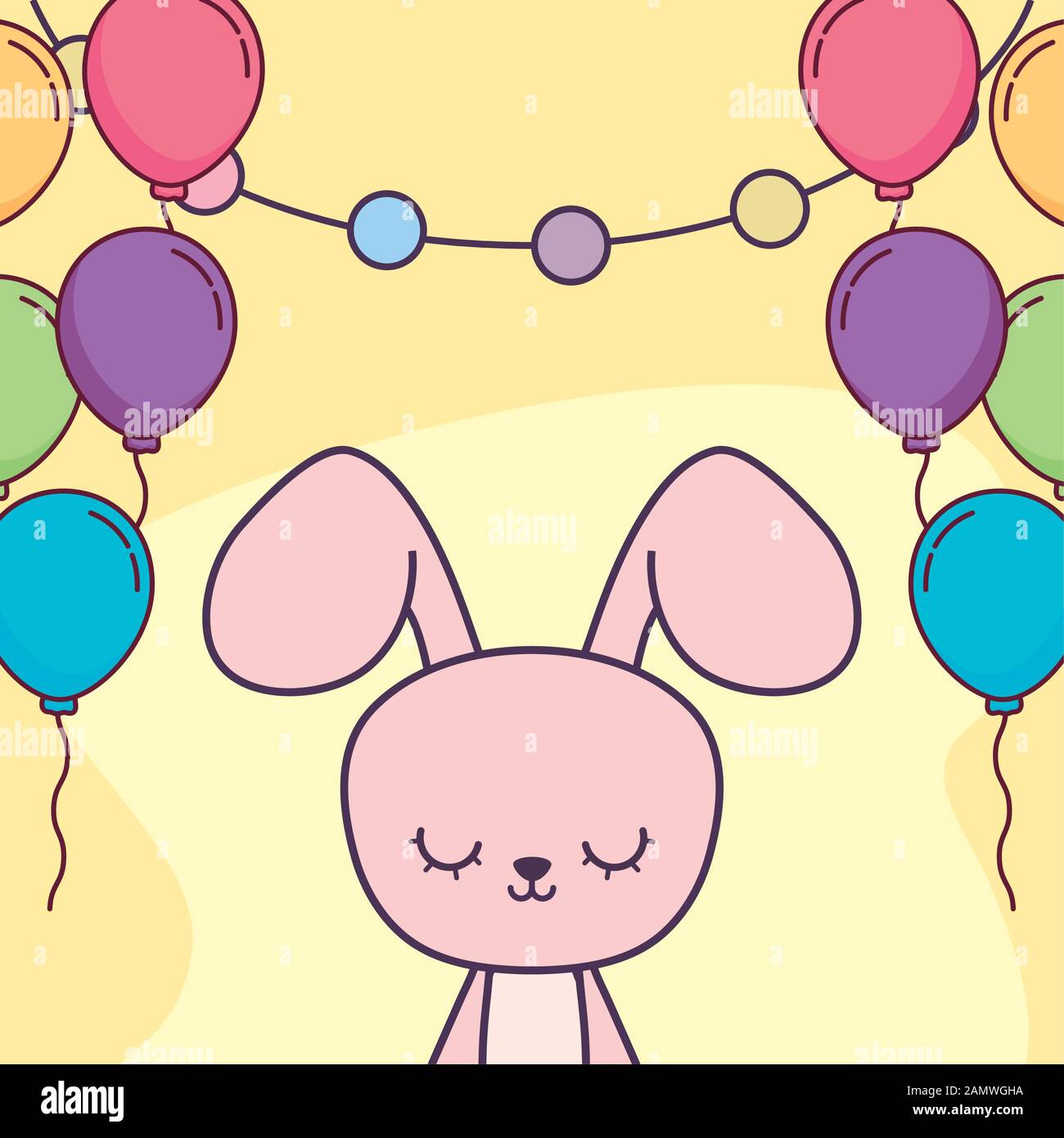 rabbit cartoon and balloons design, Happy birthday card celebration ...