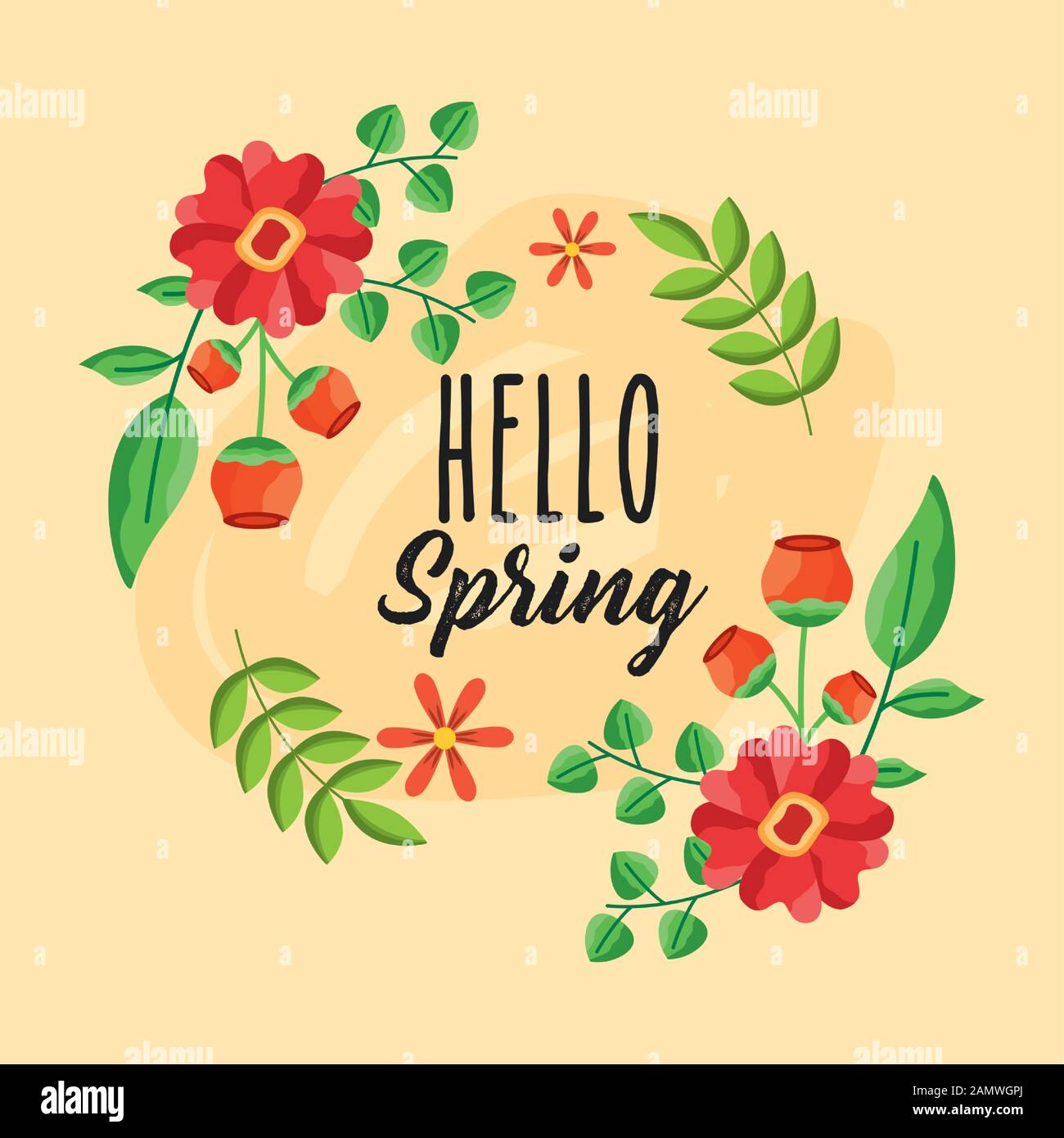 hello spring poster with wreath floral frame Stock Vector Image & Art ...