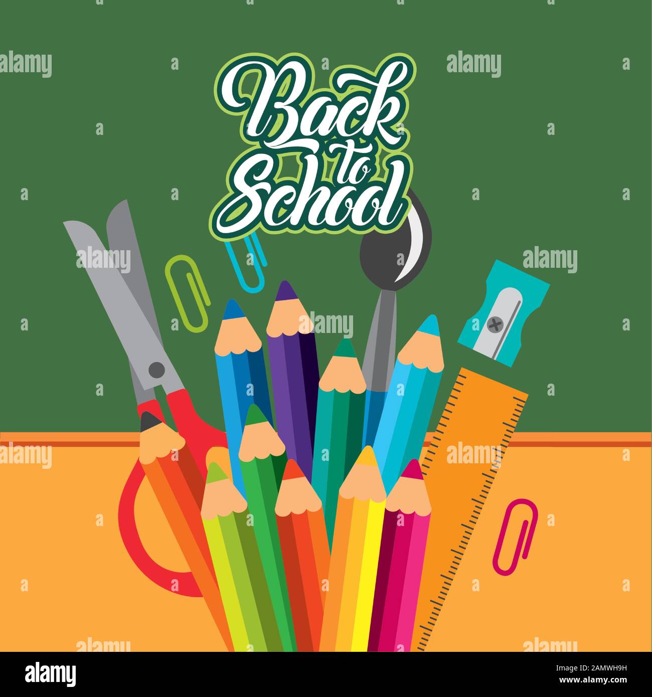 back to school poster with chalkboard and supplies Stock Vector Image ...