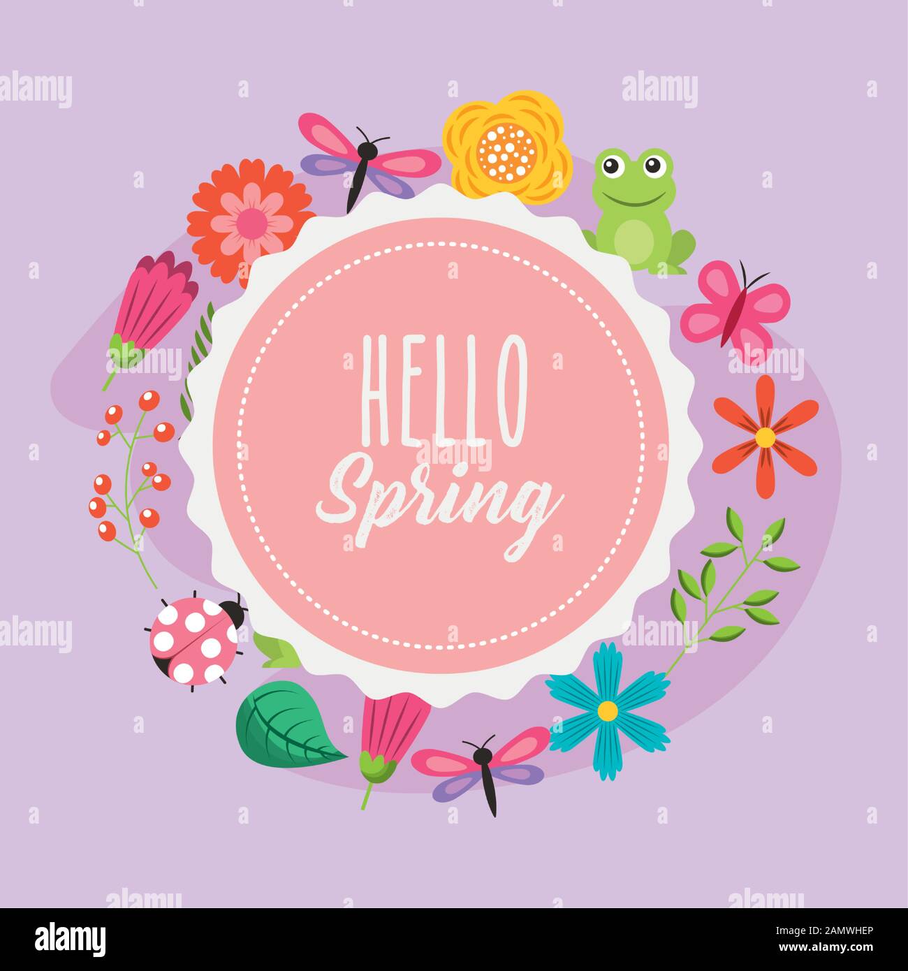 hello spring poster with wreath floral frame Stock Vector Image & Art ...