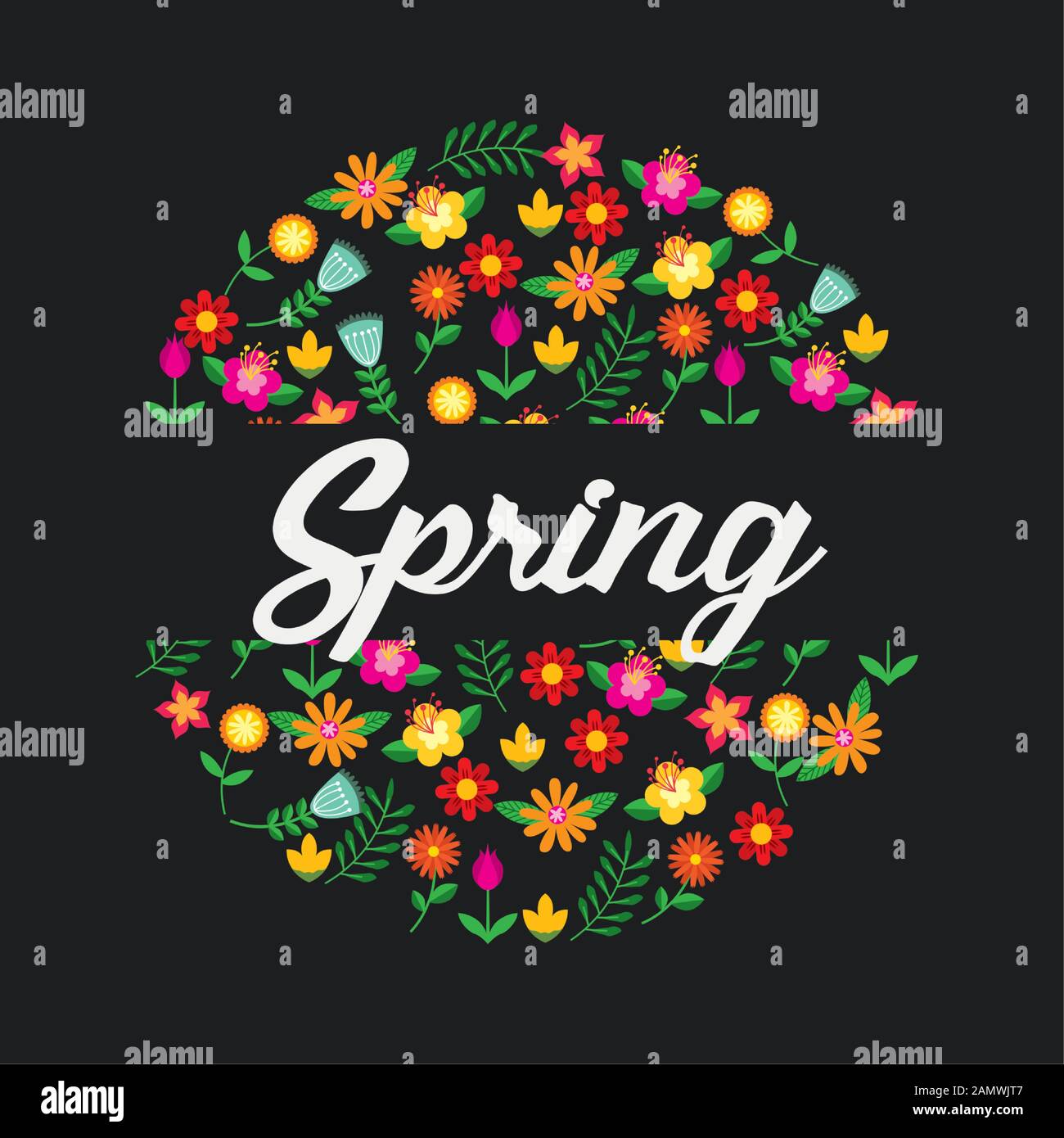 hello spring poster with wreath floral frame Stock Vector Image & Art ...