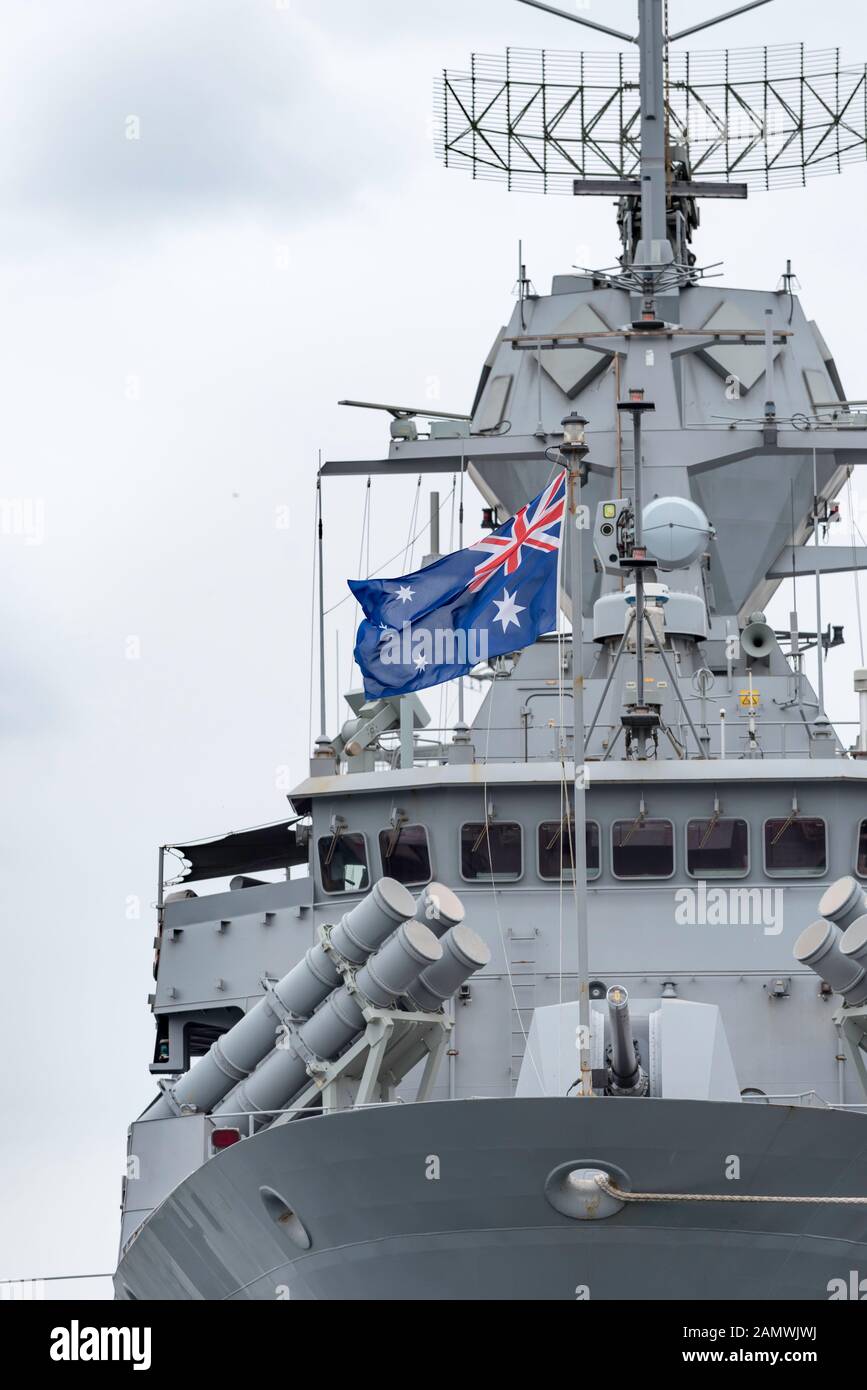 HMAS Parramatta (IV) moored in Sydney, Australia, is the fifth of eight ...