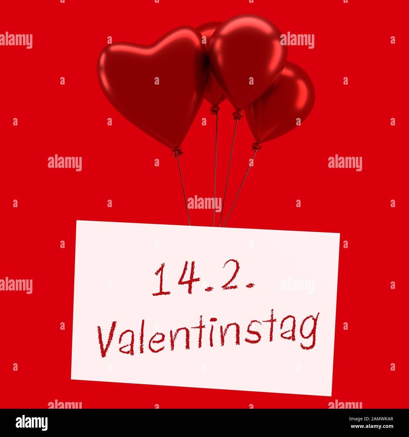 Four shiny red balloons with the German words 14. February Valentines ...