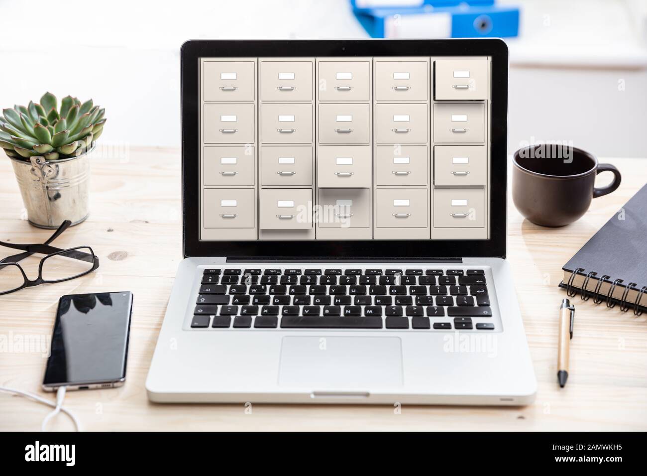 Files digital archive, data storage concept. Filing cabinets on a ...