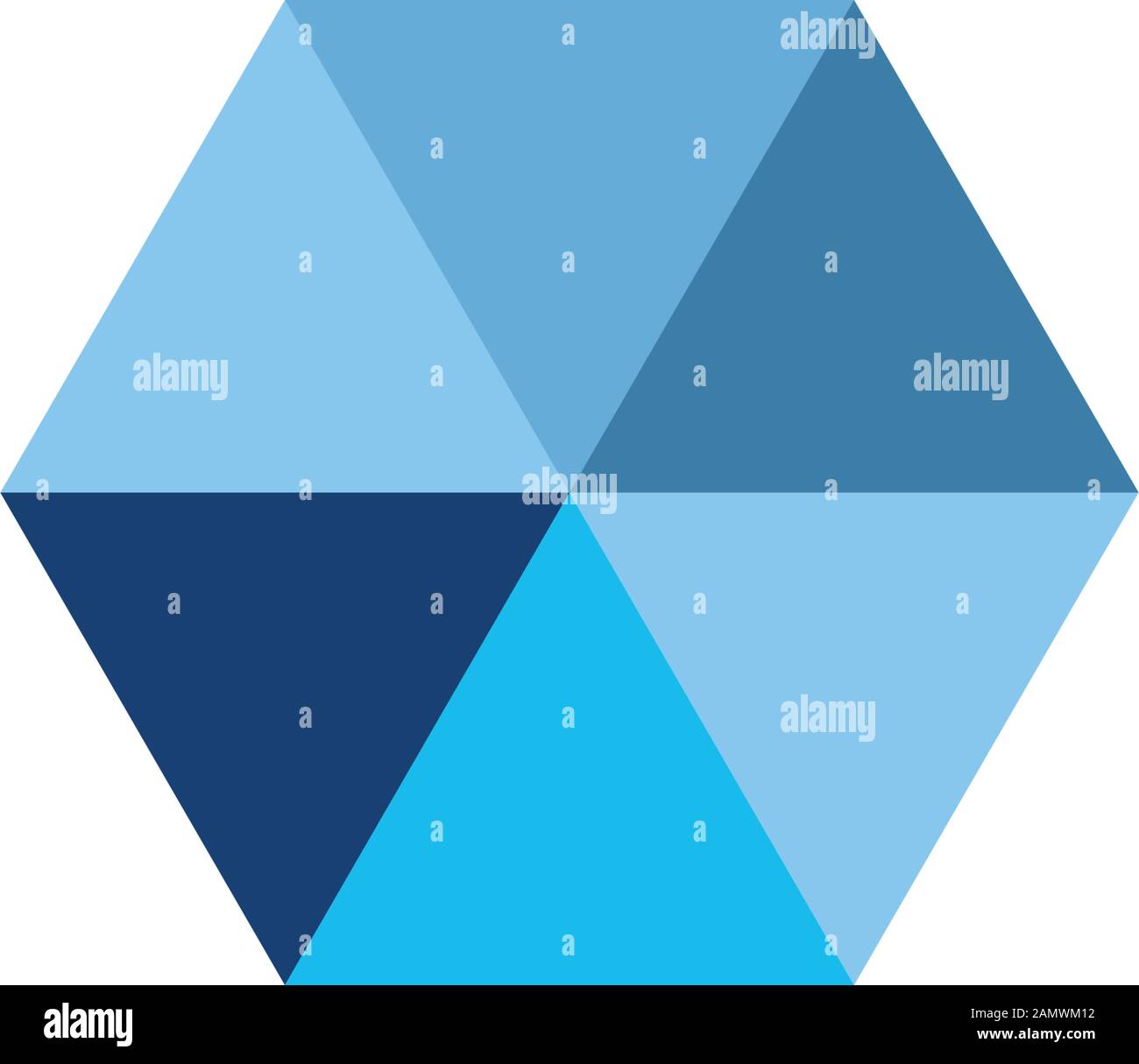 Blue technology hexagon made out of triangles. Geometrical logo design ...