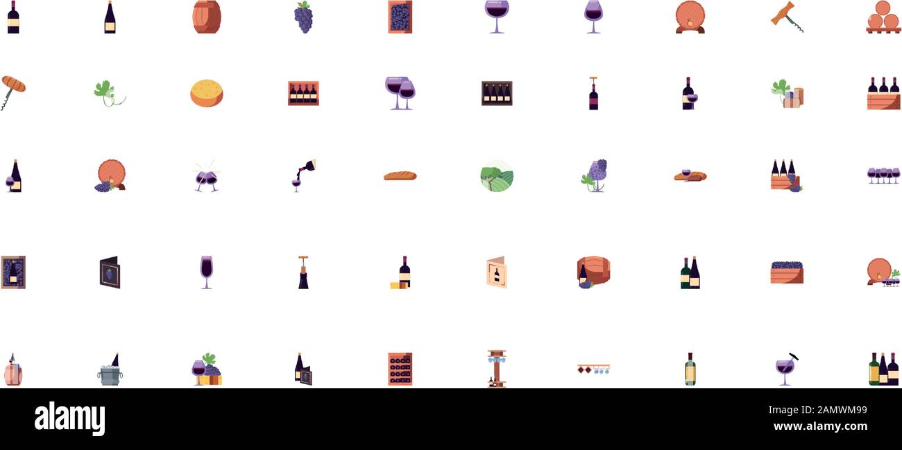 Wine icon set design of Winery alcohol drink beverage restaurant ...