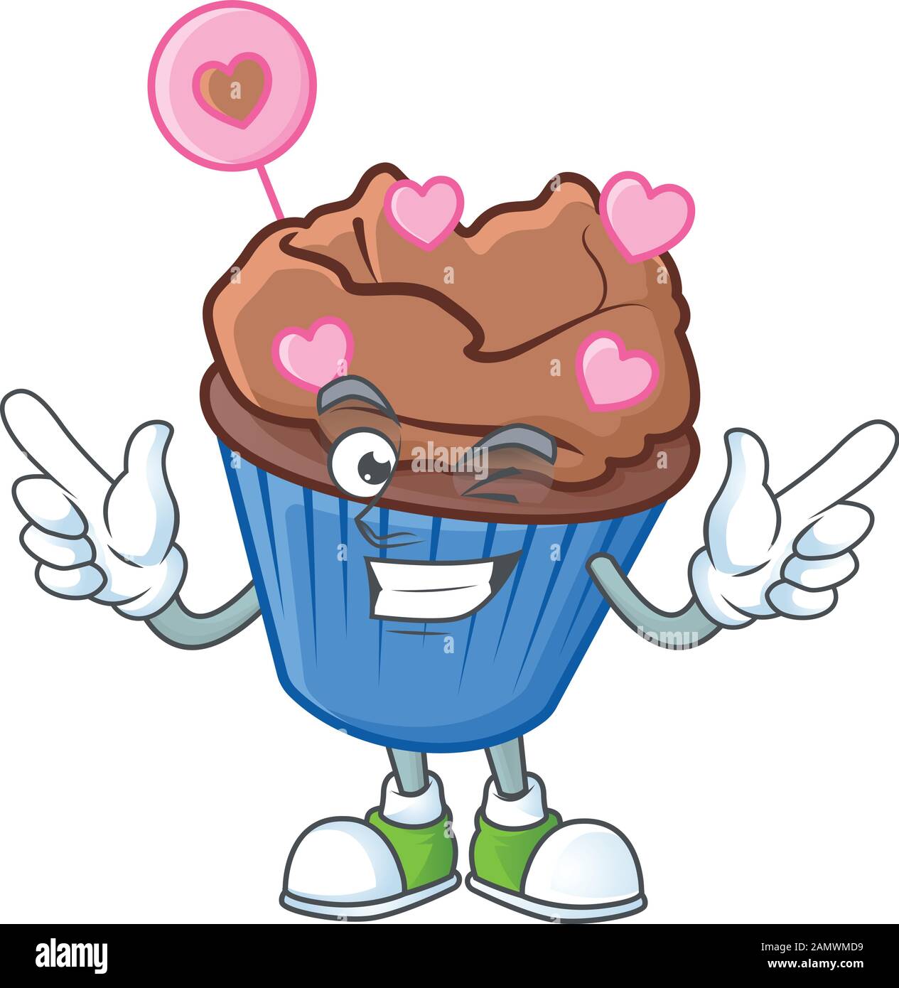 Funny face chocolate love cupcake cartoon character style with Wink eye ...
