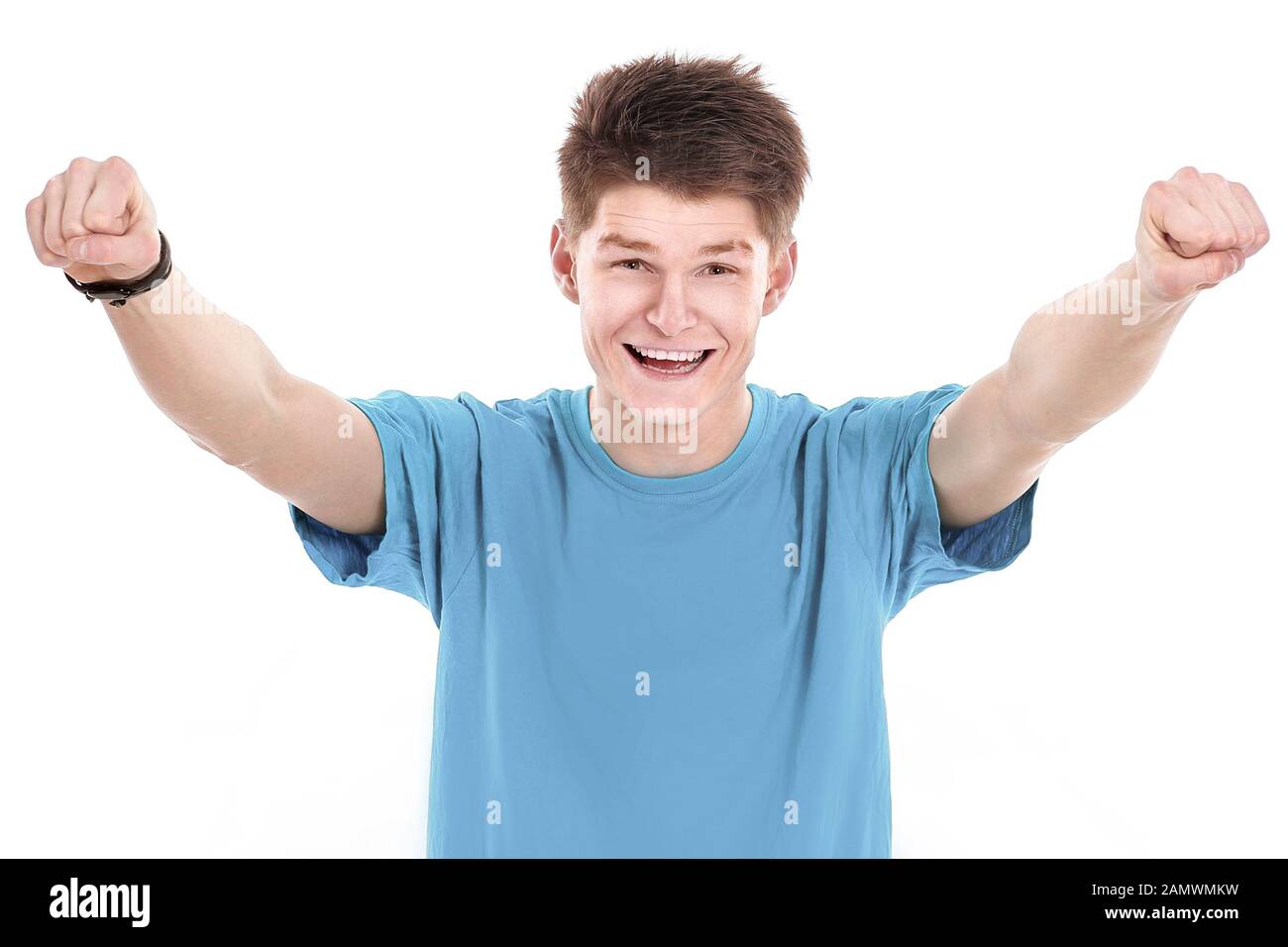 very happy modern guy showing his success Stock Photo - Alamy