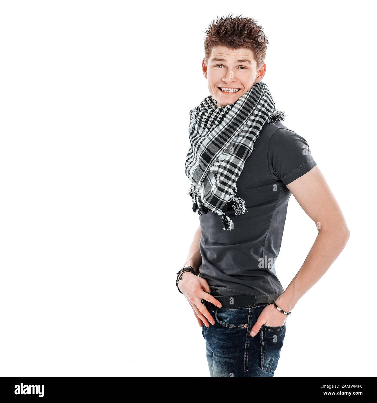 side view.stylish modern guy with the scarf Stock Photo - Alamy