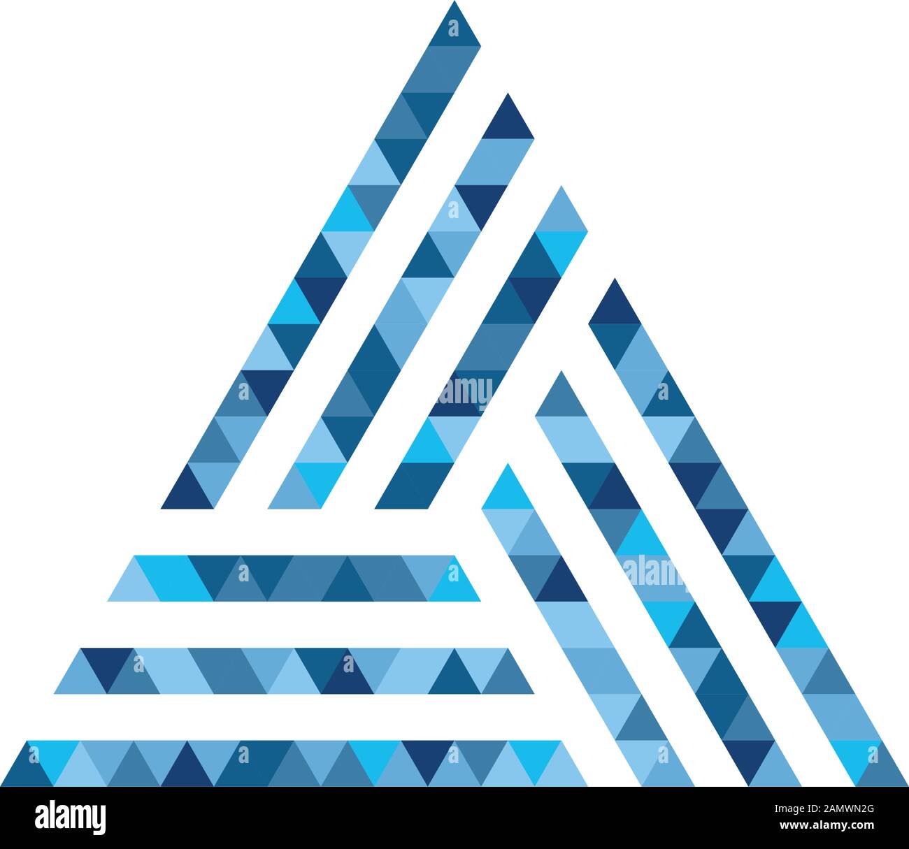 Pixel Geometrical triangle in three parts logo design. Technology business identity concept ...