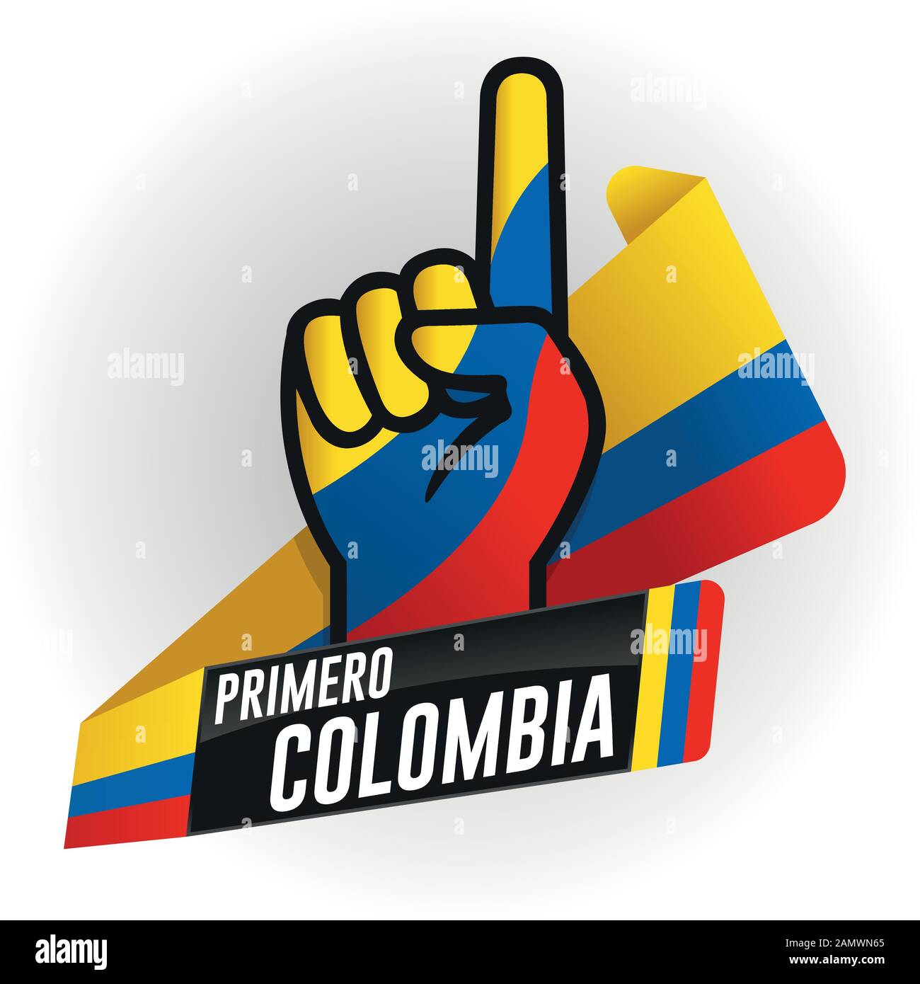 PRIMERO COLOMBIA - FIRST COLOMBIA in Spanish language - on black ...