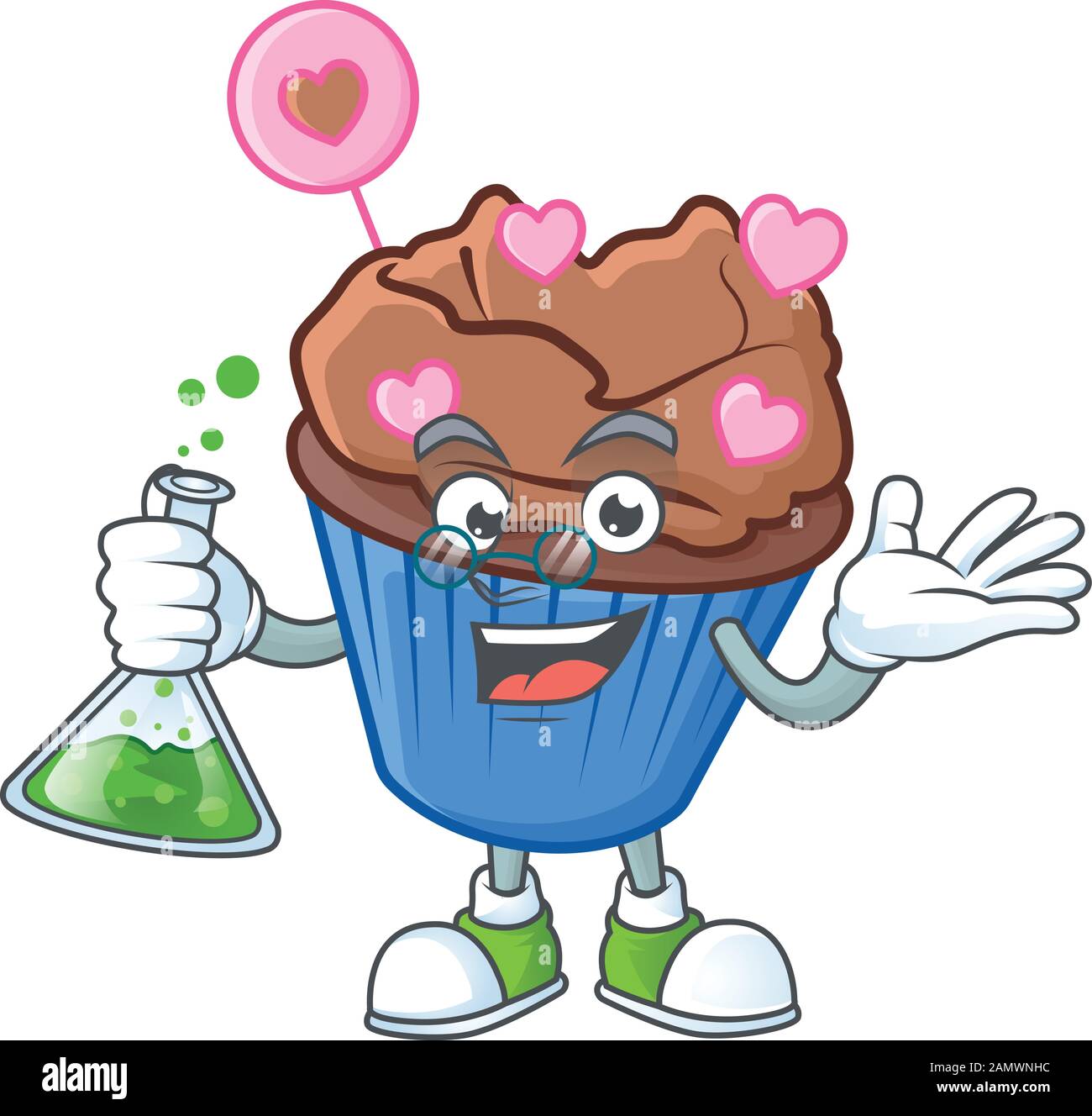 Smart Professor chocolate love cupcake cartoon character with glass ...