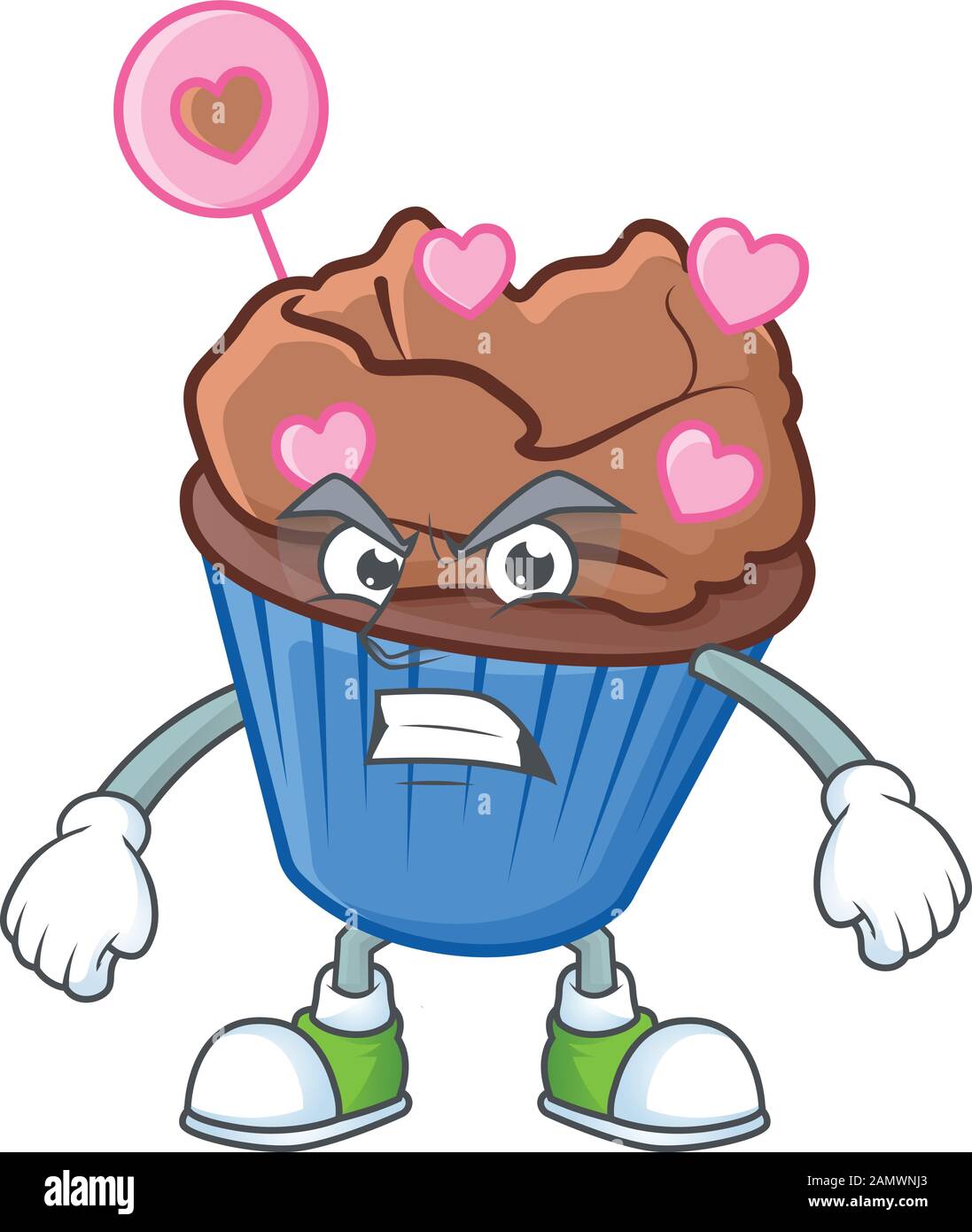 cartoon character of chocolate love cupcake with angry face Stock ...