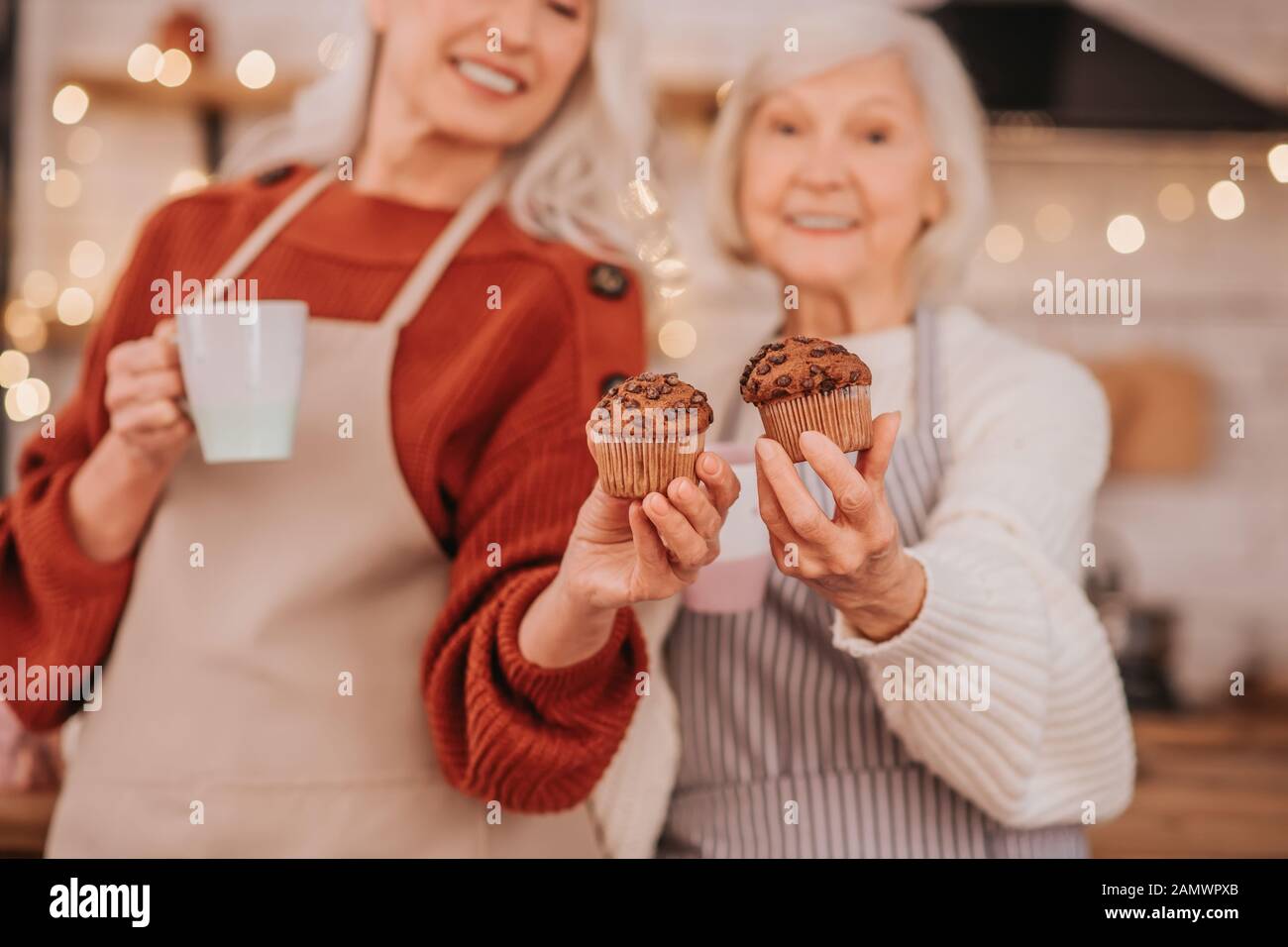 Two grey-haired ladies cooking in the modern kitchen Stock Photo - Alamy