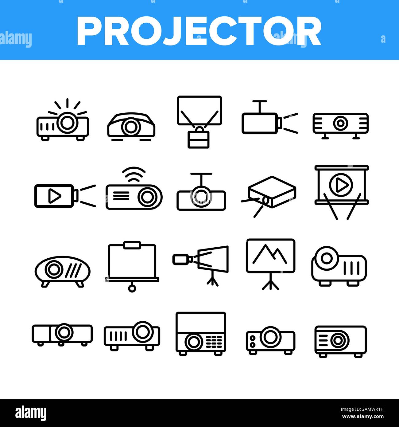 Projector Equipment Collection Icons Set Vector Stock Vector Image ...