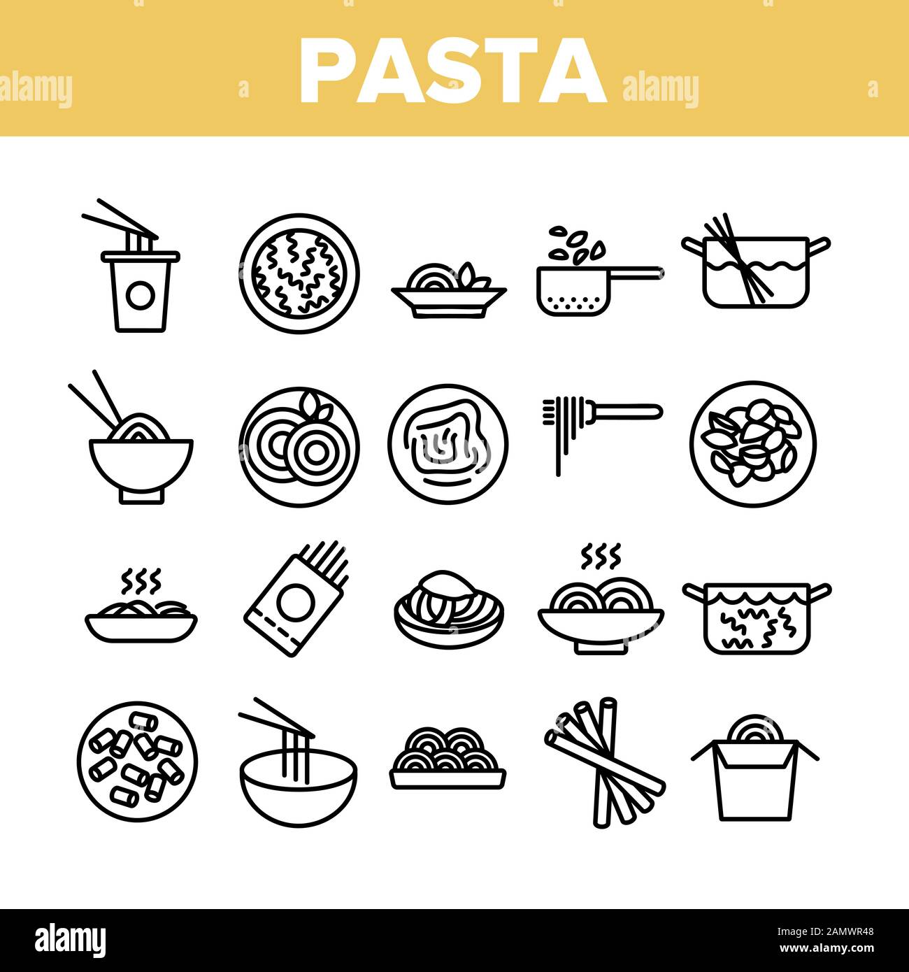 Pasta Dish Gastronomy Collection Icons Set Vector Stock Vector Image ...