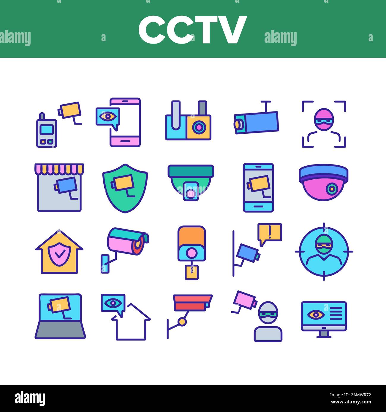 Cctv Security Camera Collection Icons Set Vector Stock Vector Image ...