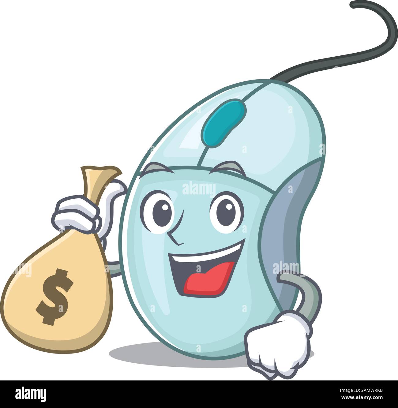 Happy rich computer mouse cartoon character with money bag Stock Vector ...