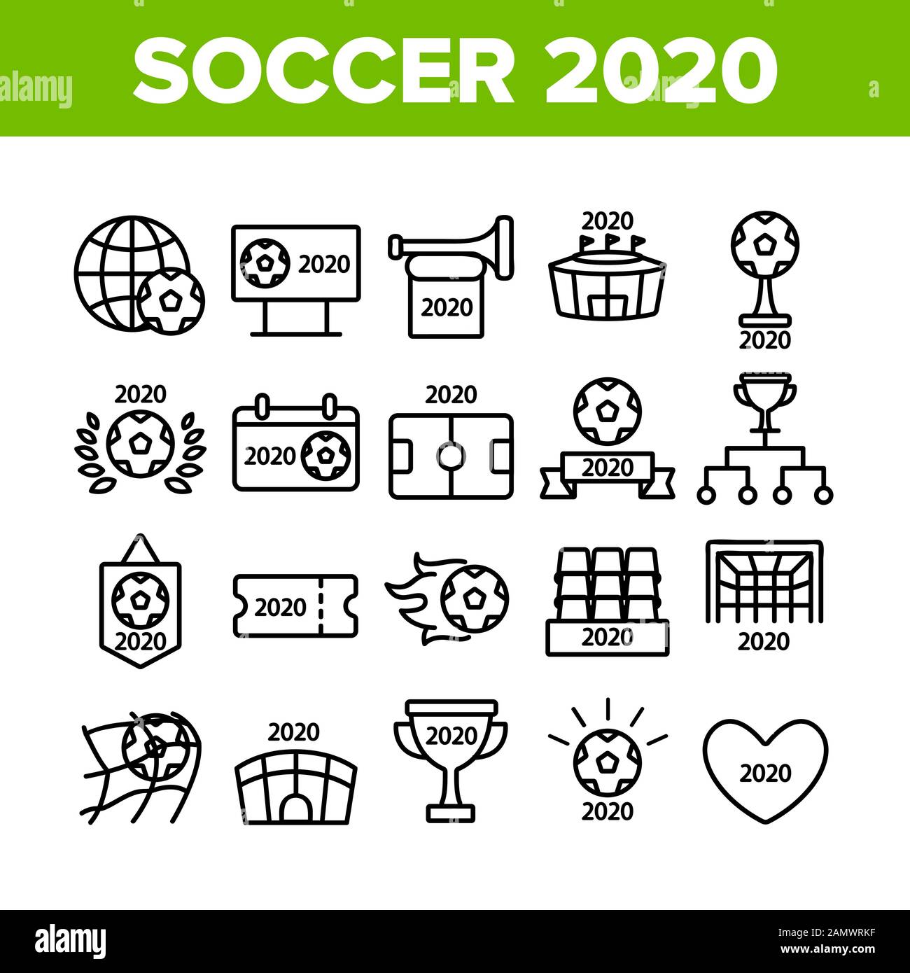 Soccer Champion 2020 Collection Icons Set Vector Stock Vector Image ...