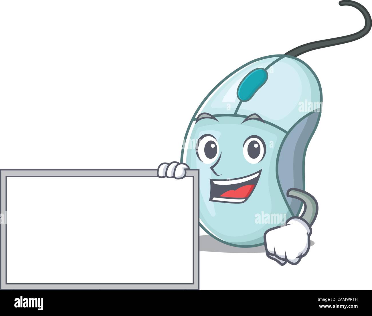 Funny computer mouse cartoon character design style with board Stock ...