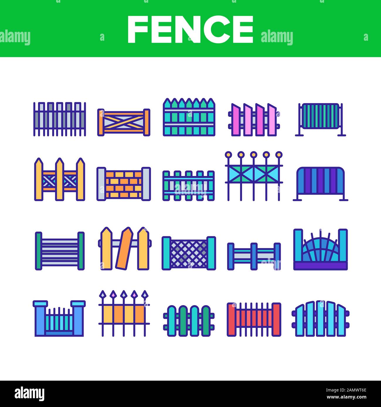 Fence Construction Collection Icons Set Vector Stock Vector Image & Art ...