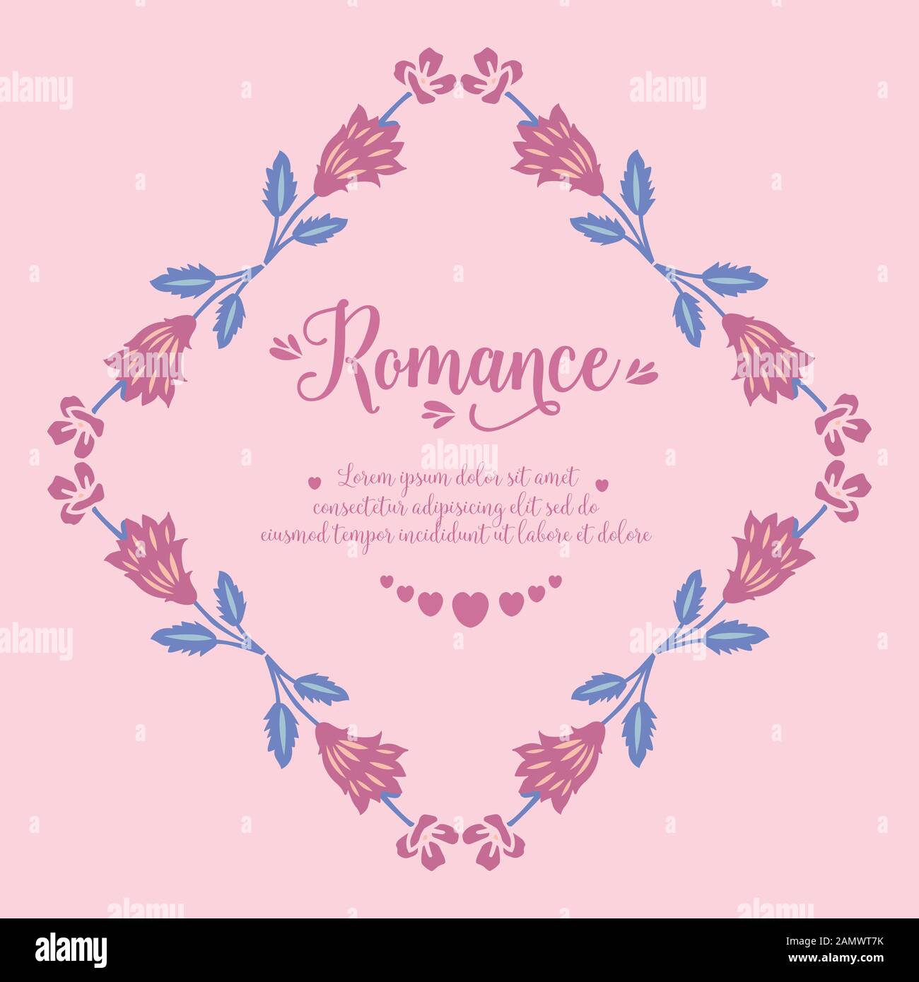 Poster of romance, with pink wreath unique and seamless design. Vector ...