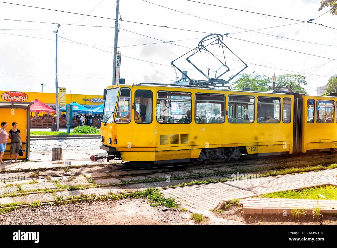 Lviv, Ukraine - August 1, 2018: Outside of Lvov train station building ...