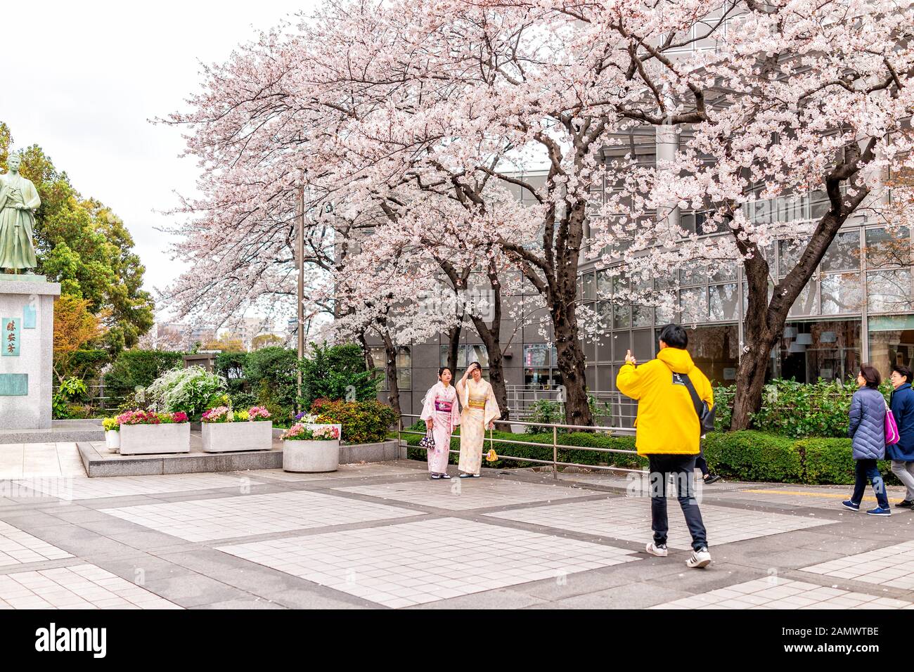 Tokyo, Japan - March 30, 2019: Sumida park Asakusa area with people in ...