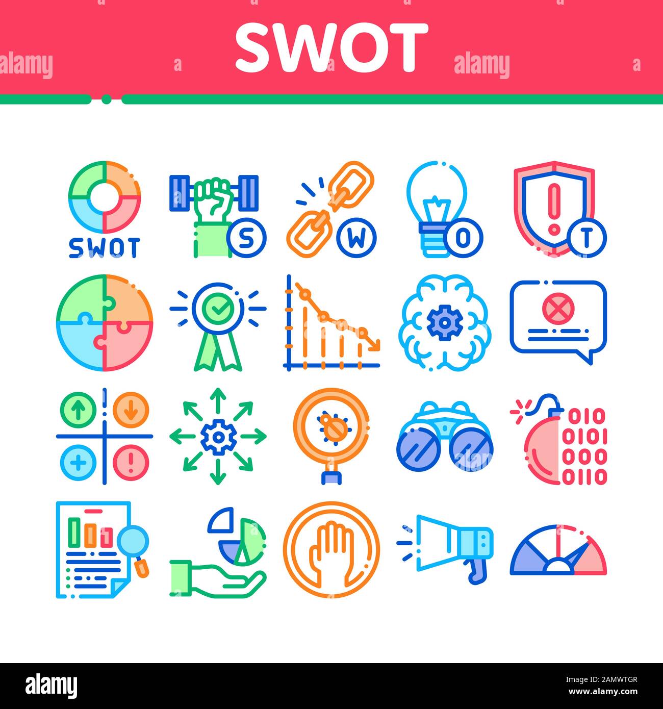 Swot Analysis Strategy Collection Icons Set Vector Stock Vector Image ...