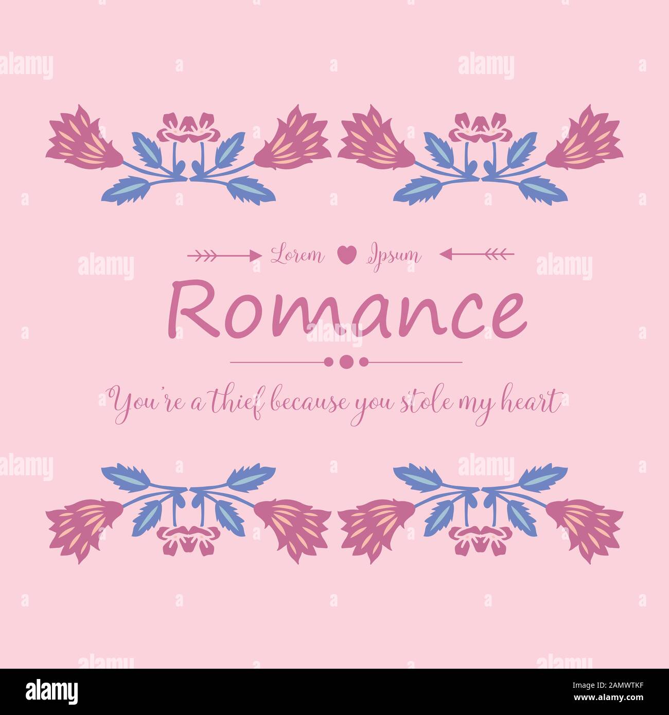 Poster of romance, with pink wreath unique and seamless design. Vector ...