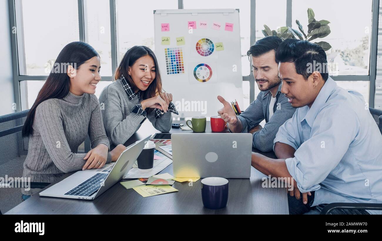 diversity creative designer team group discussion with relax in office ...