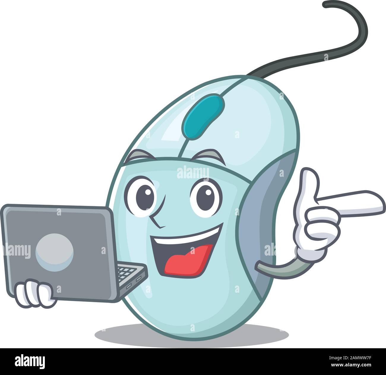 Smart character of computer mouse working with laptop Stock Vector ...