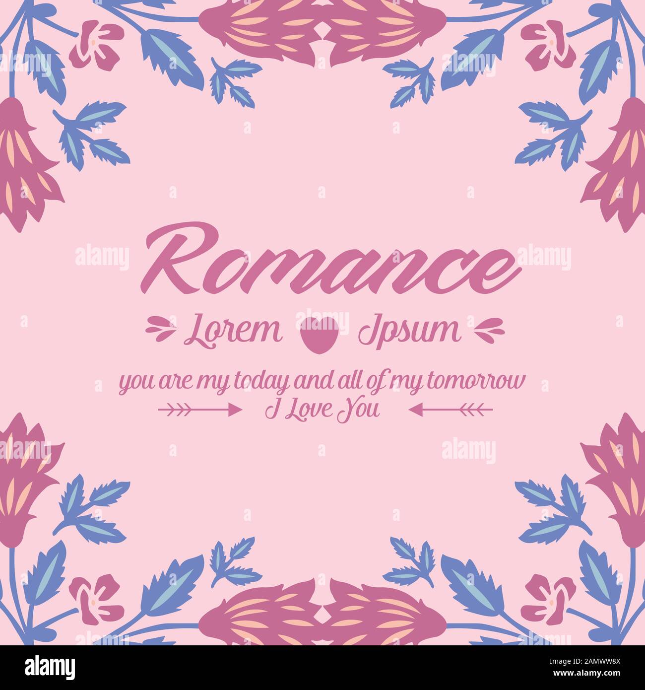 Template design for romance greeting card, with elegant pink floral ...