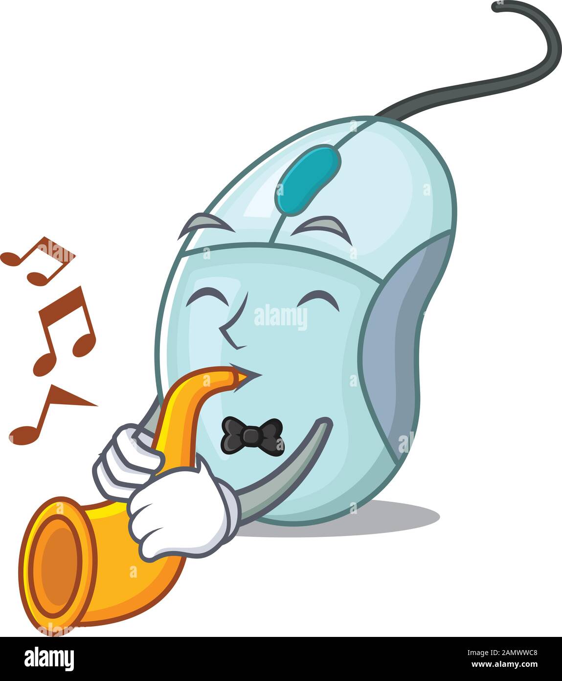 cartoon character style of computer mouse performance with trumpet ...