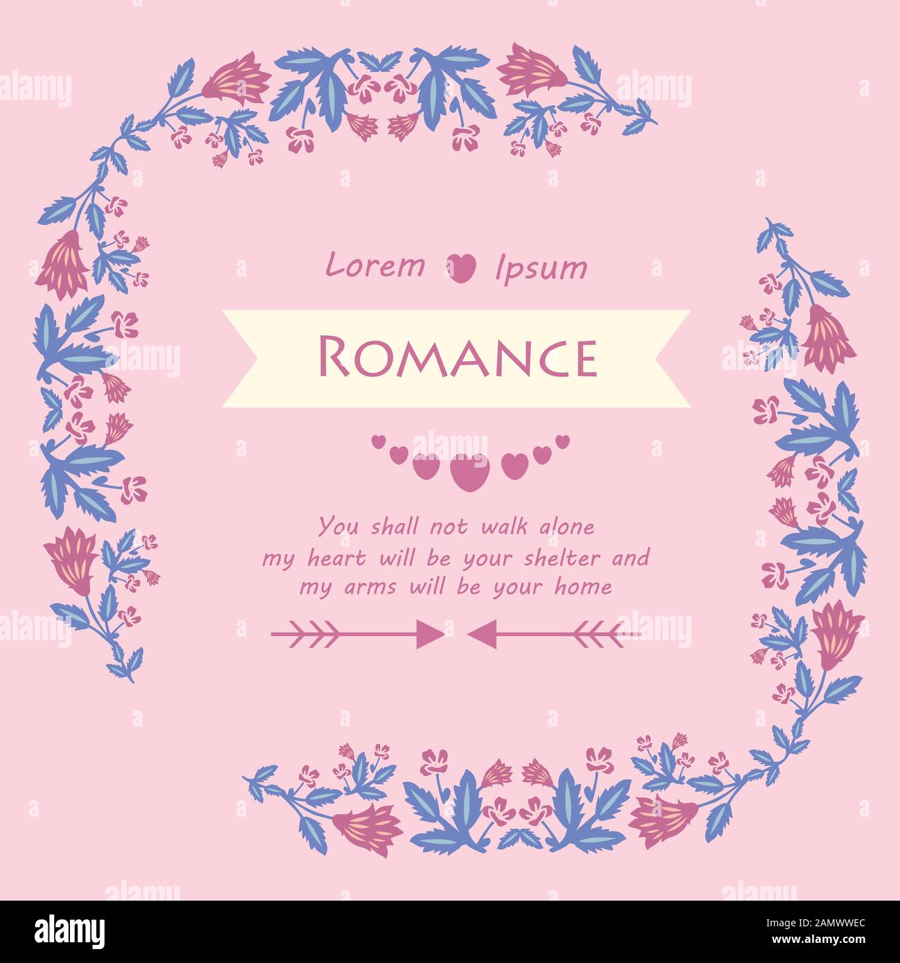 Romance Card template, with elegant leaf and floral frame design ...