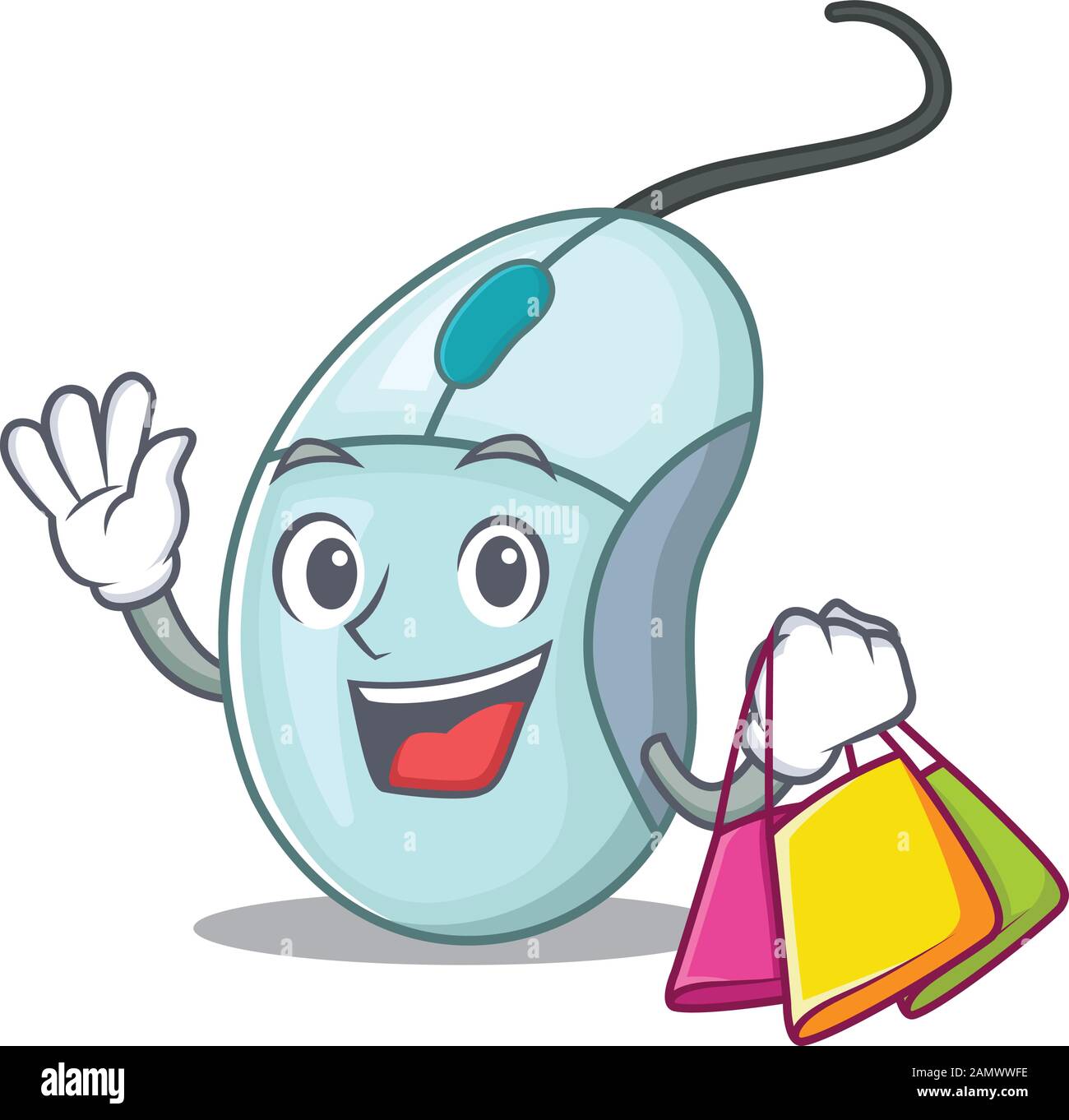 A happy rich computer mouse waving and holding Shopping bag Stock ...