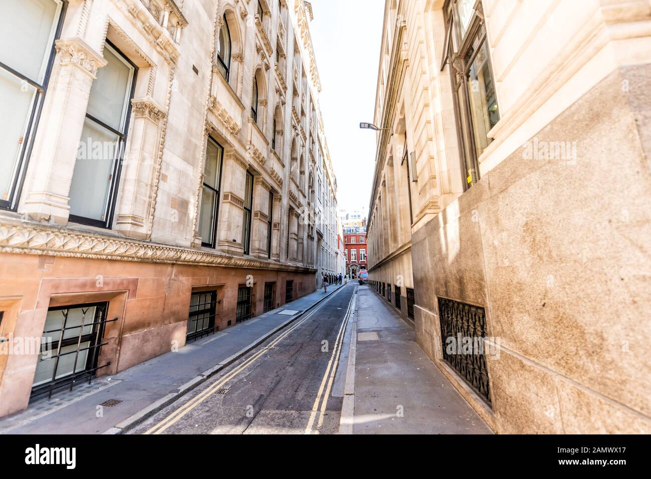 London, UK - June 26, 2018: Wide angle view of narrow alley by Bank of ...