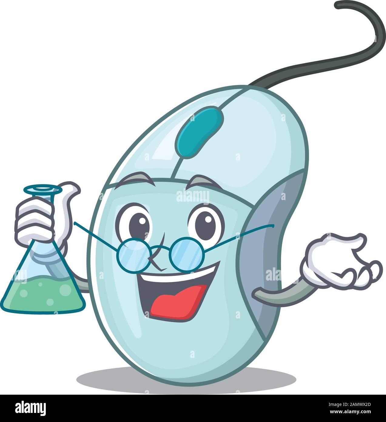 Smart Professor computer mouse cartoon character with glass tube Stock ...