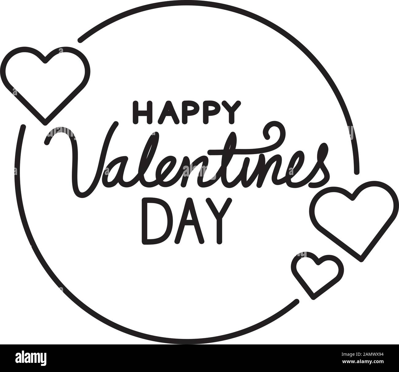 happy valentines day lettering with frame circular and hearts Stock ...