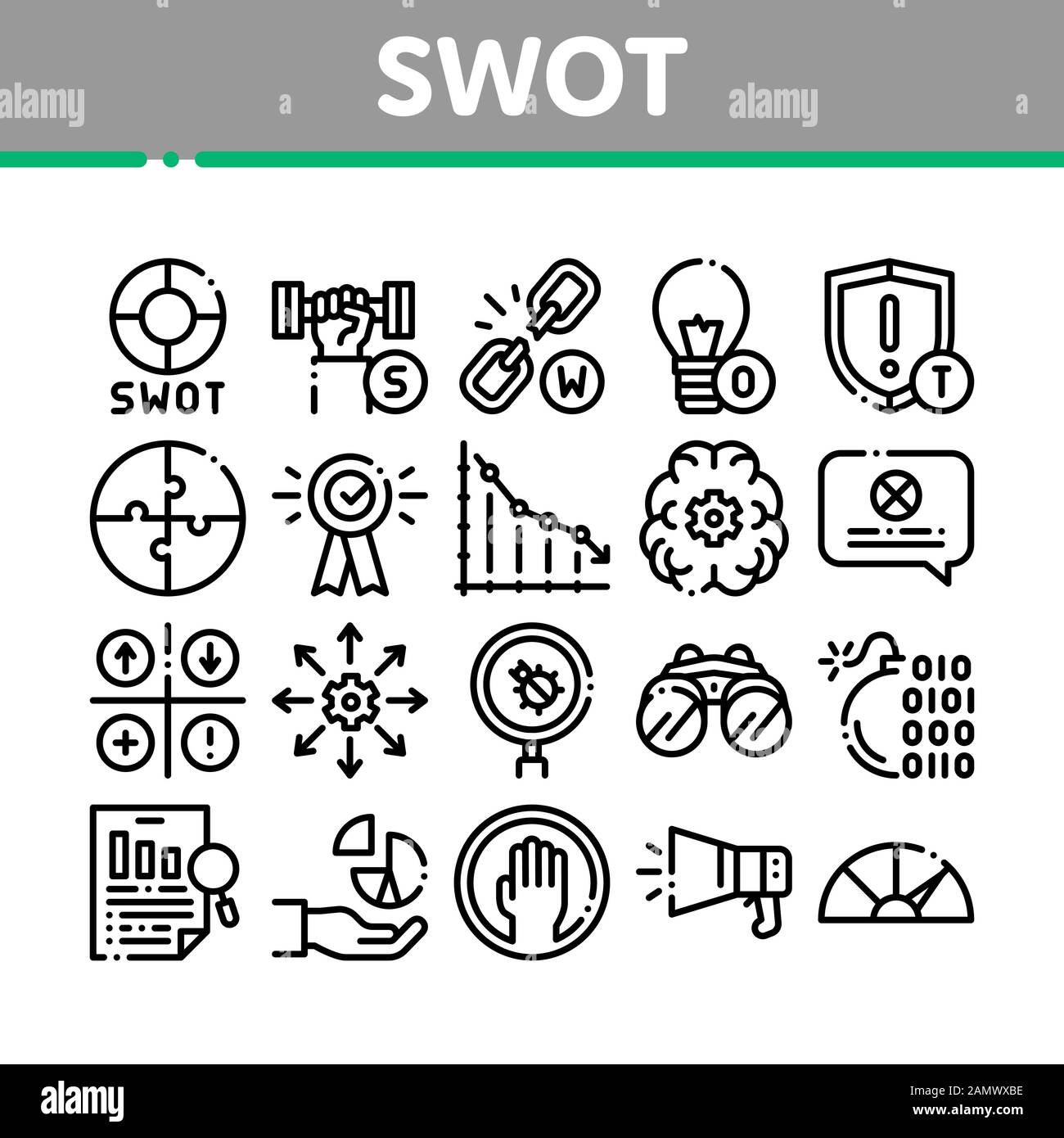 Swot Analysis Strategy Collection Icons Set Vector Stock Vector Image ...