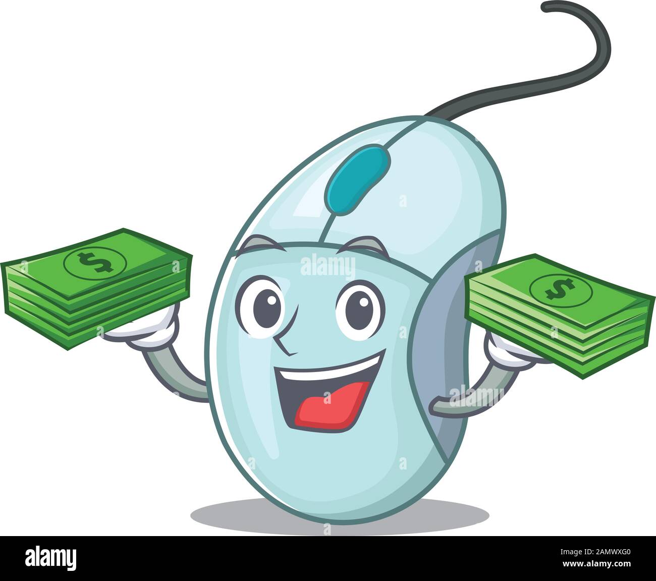 happy rich computer mouse character with money on hands Stock Vector ...