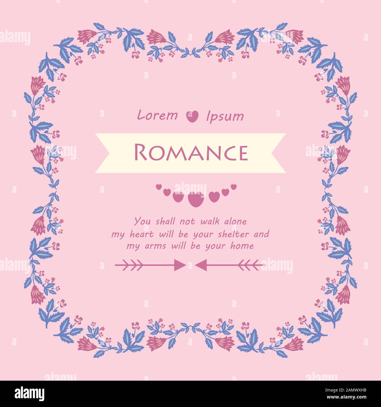 Romance Invitation card decor, with elegant leaf and pink wreath frame ...