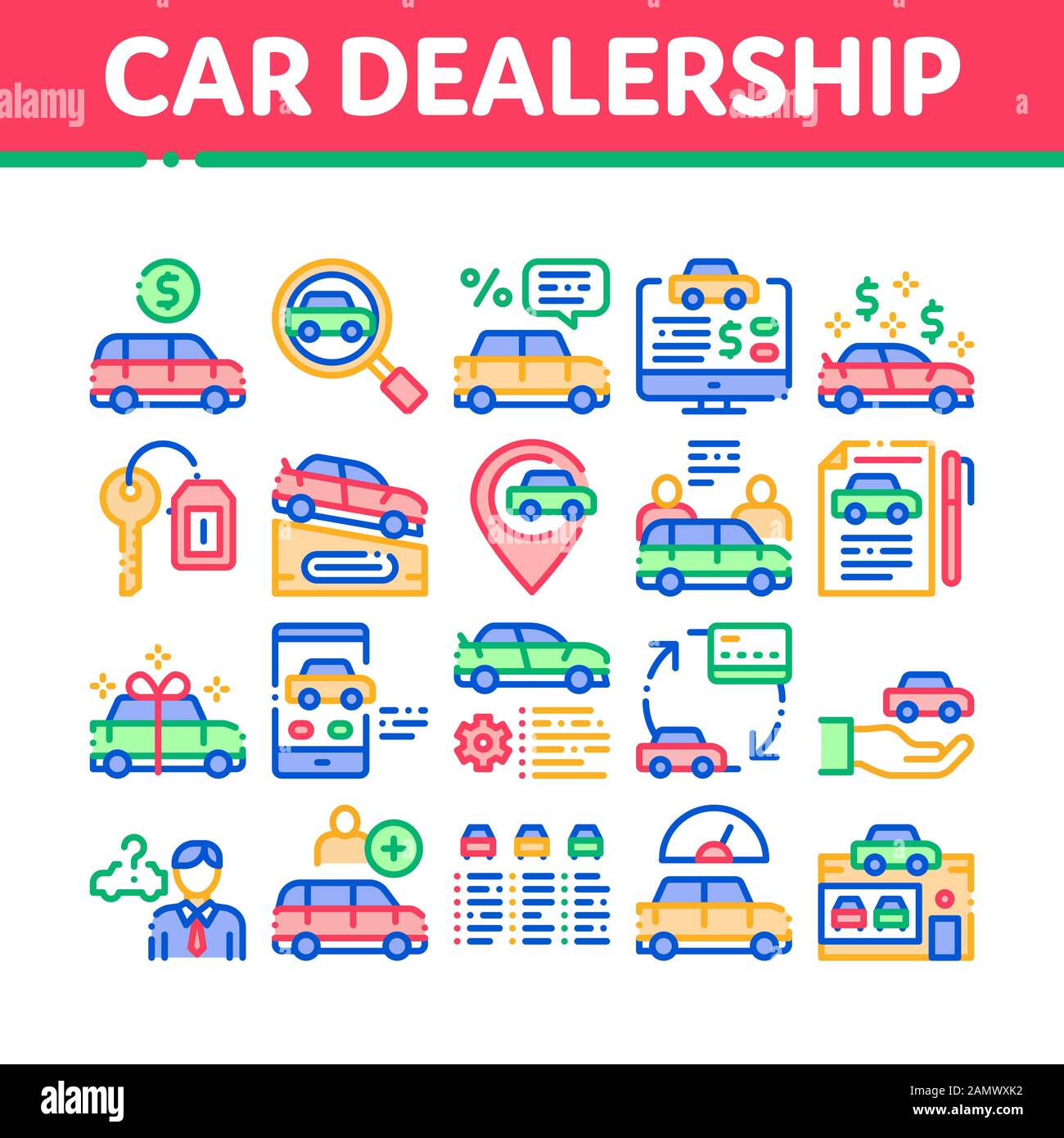 Car Dealership Shop Collection Icons Set Vector Stock Vector Image ...