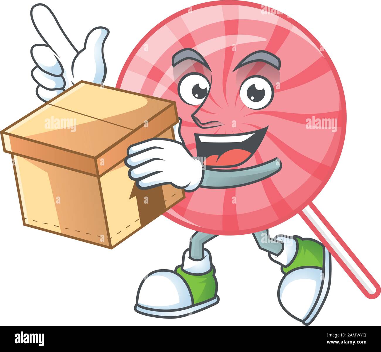Cute pink round lollipop cartoon character having a box Stock Vector ...