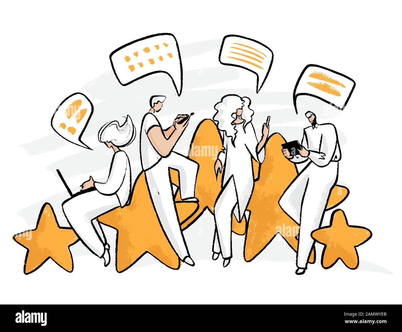 Feedback, survey vector flat concept with people, man and woman sitting ...