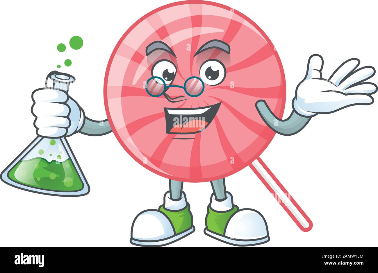 Smart Professor pink round lollipop cartoon character with glass tube ...