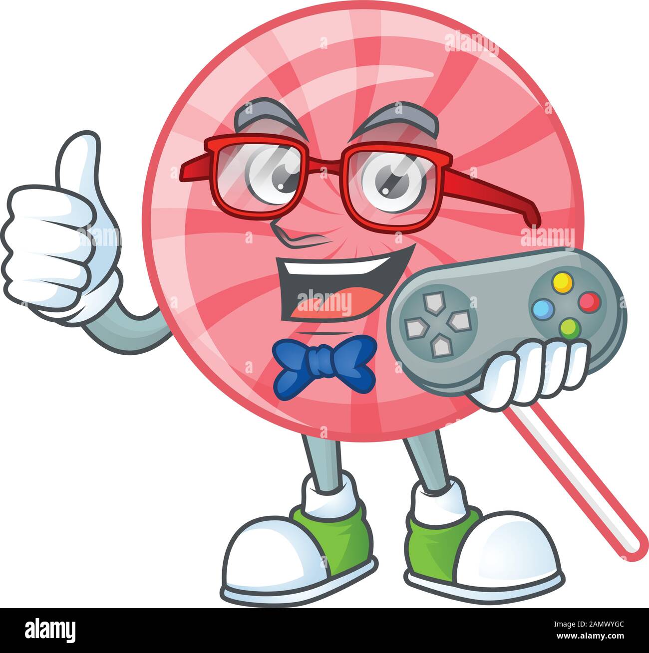 Smiley gamer pink round lollipop cartoon mascot style Stock Vector ...