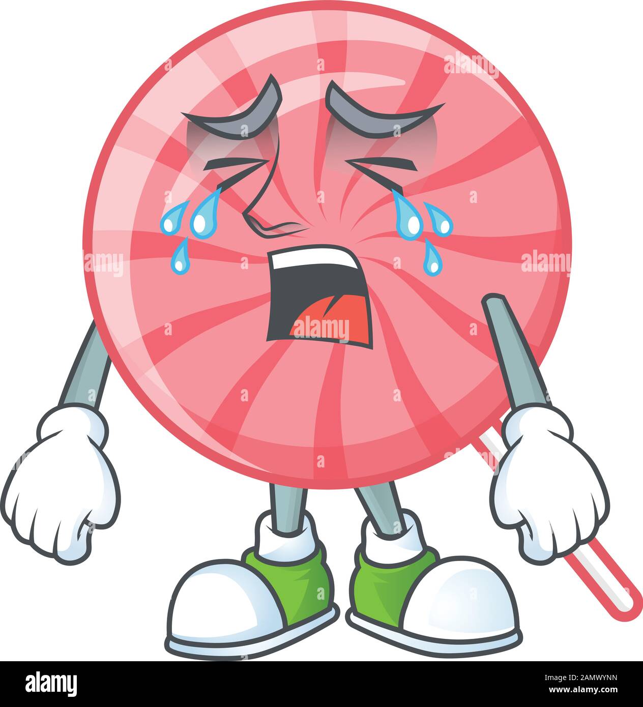 Sad of pink round lollipop cartoon mascot style Stock Vector Image ...